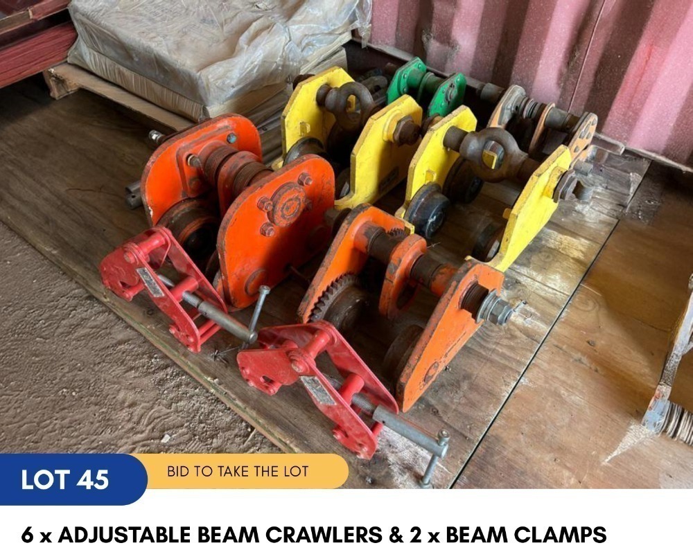 1 X 6 X ADJUSTABLE BEAM CRAWLERS & 2 X BEAM CLAMPS SARINE CONSTRUCTION ...