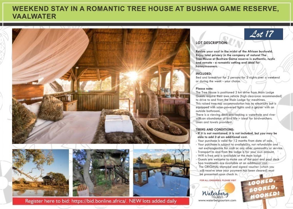 WEEKEND STAY IN A ROMATIC TREE HOUSE AT BUSHWA GAME RESERVE, VAALWATER ...